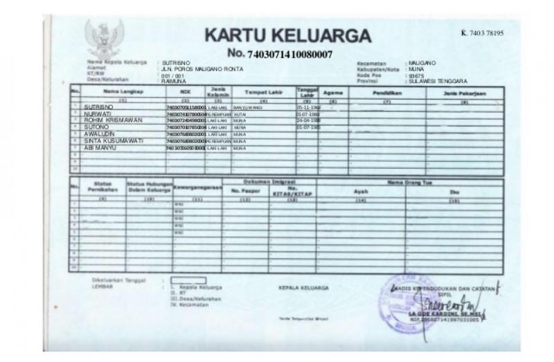 Perubahan Kartu Keluarga